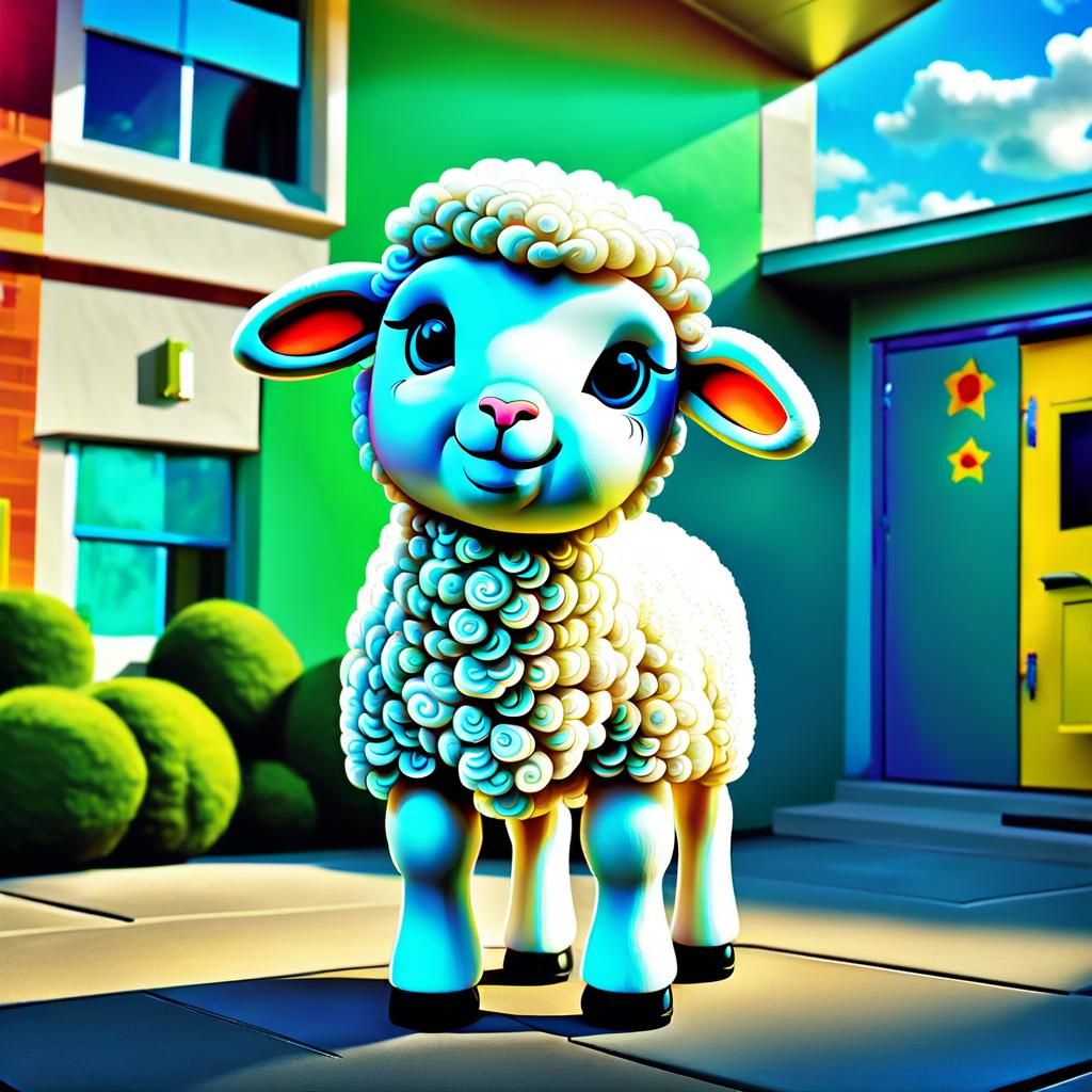 An adorable image of a cute white wooly lamb waiting outside of a ...