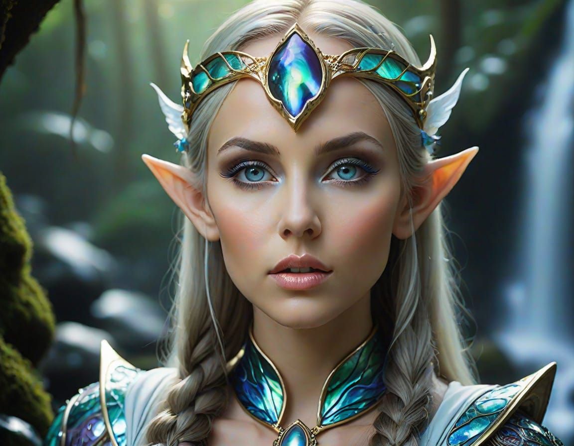 Ethereal Elven Princess in Opal-Abalone Splendor - AI Art
