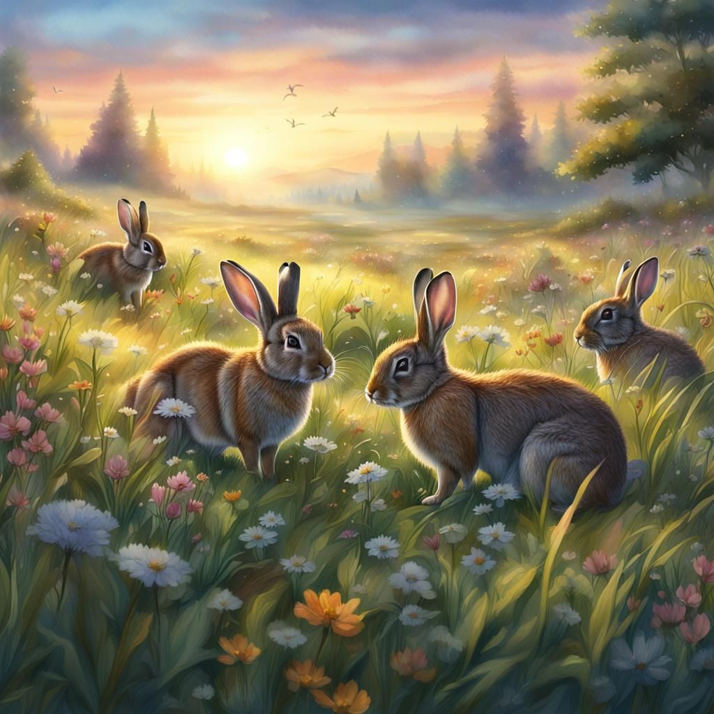 Rabbits in a meadow - AI Generated Artwork - NightCafe Creator