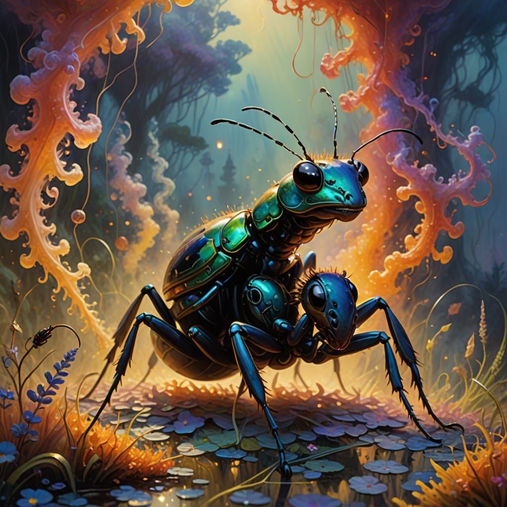 Surreal Celebration of Ants in Whimsical Smoke - AI Art