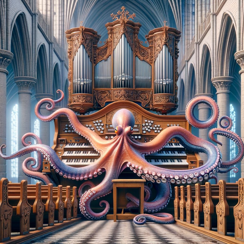 Octopus Plays Church Organ in Hyper-Realistic Mast... - AI Art