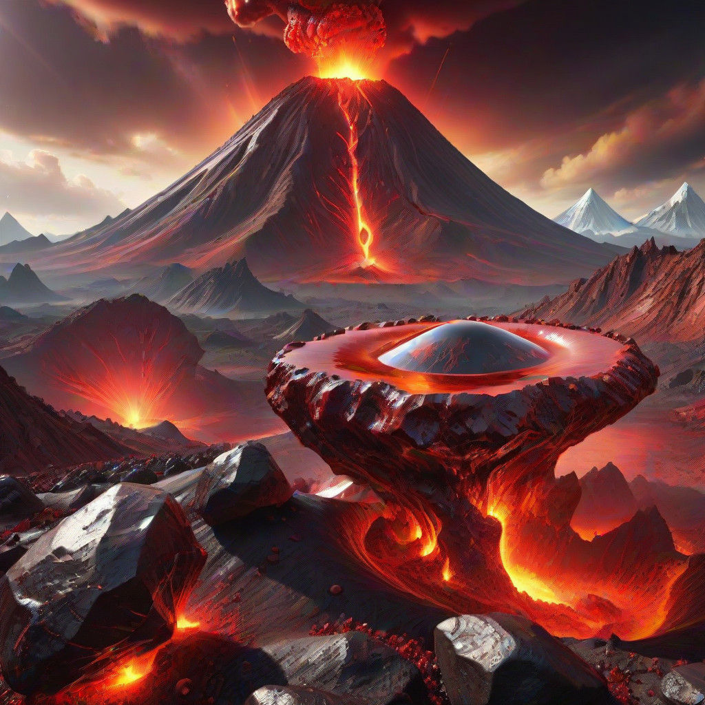 Ethereal Gemstone Volcano in Alien Red Garnet Land... - AI Art