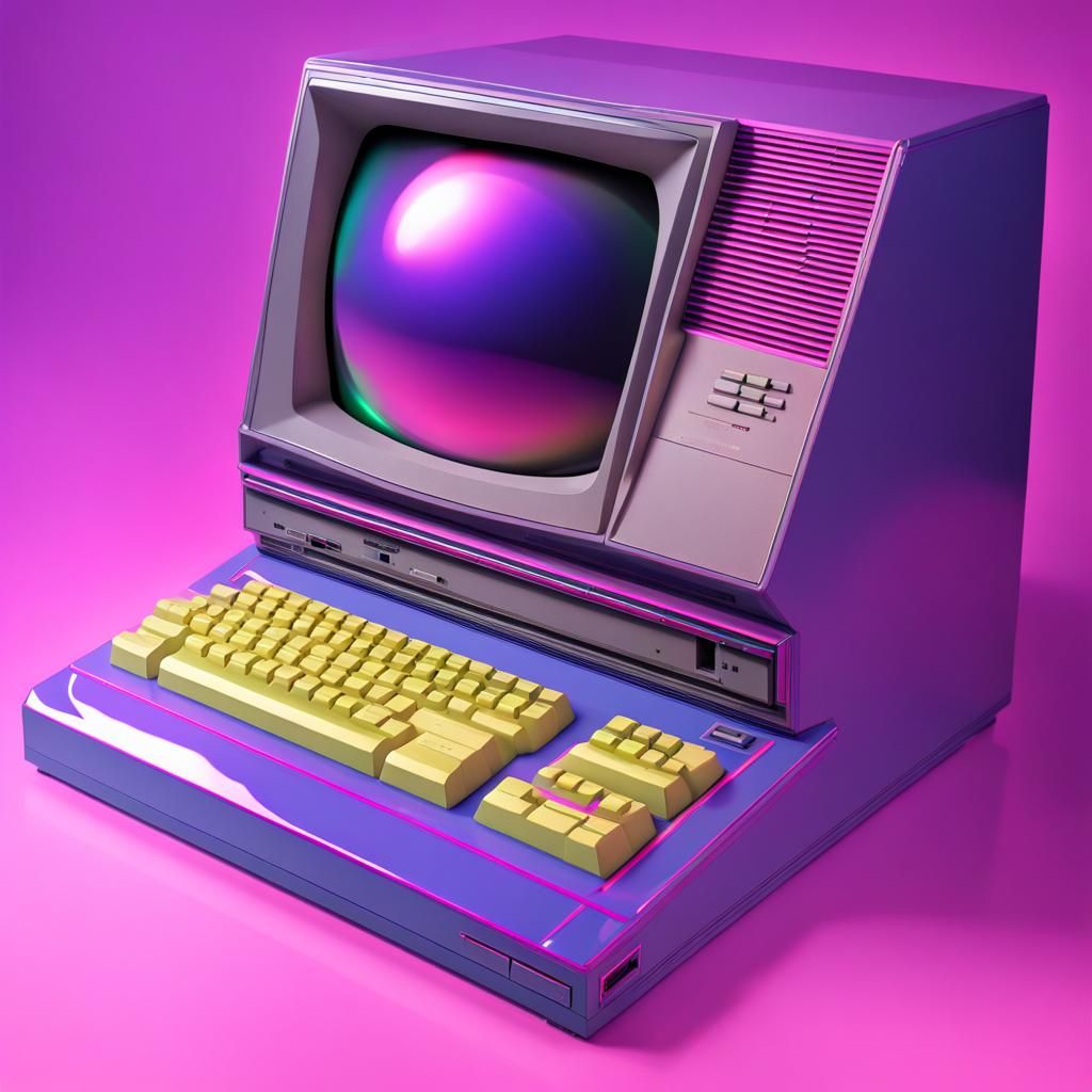 Retro-Futuristic Neon Computer from the 80s in Cyb... - AI Art