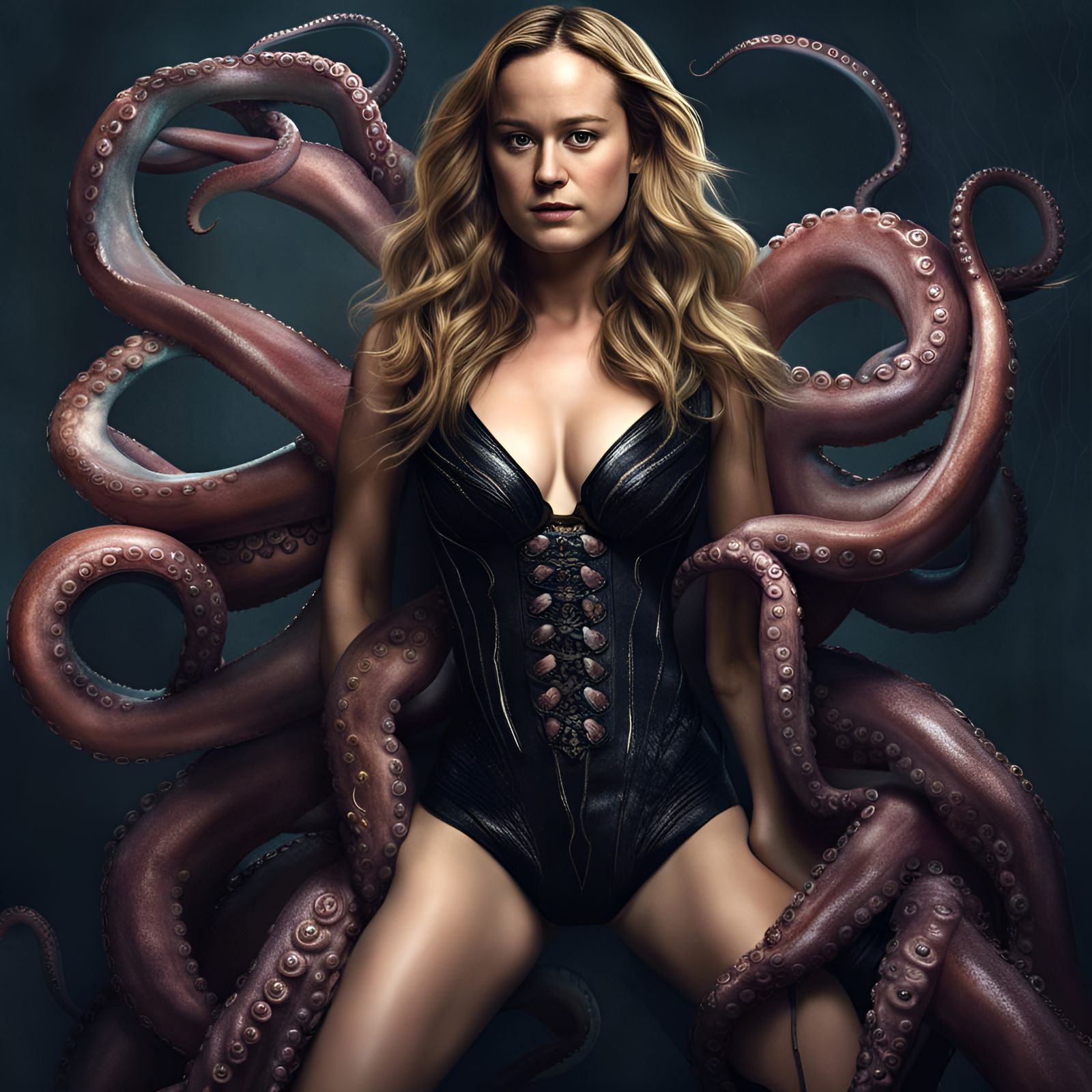 Brie Larson and Large octopus - AI Generated Artwork - NightCafe Creator