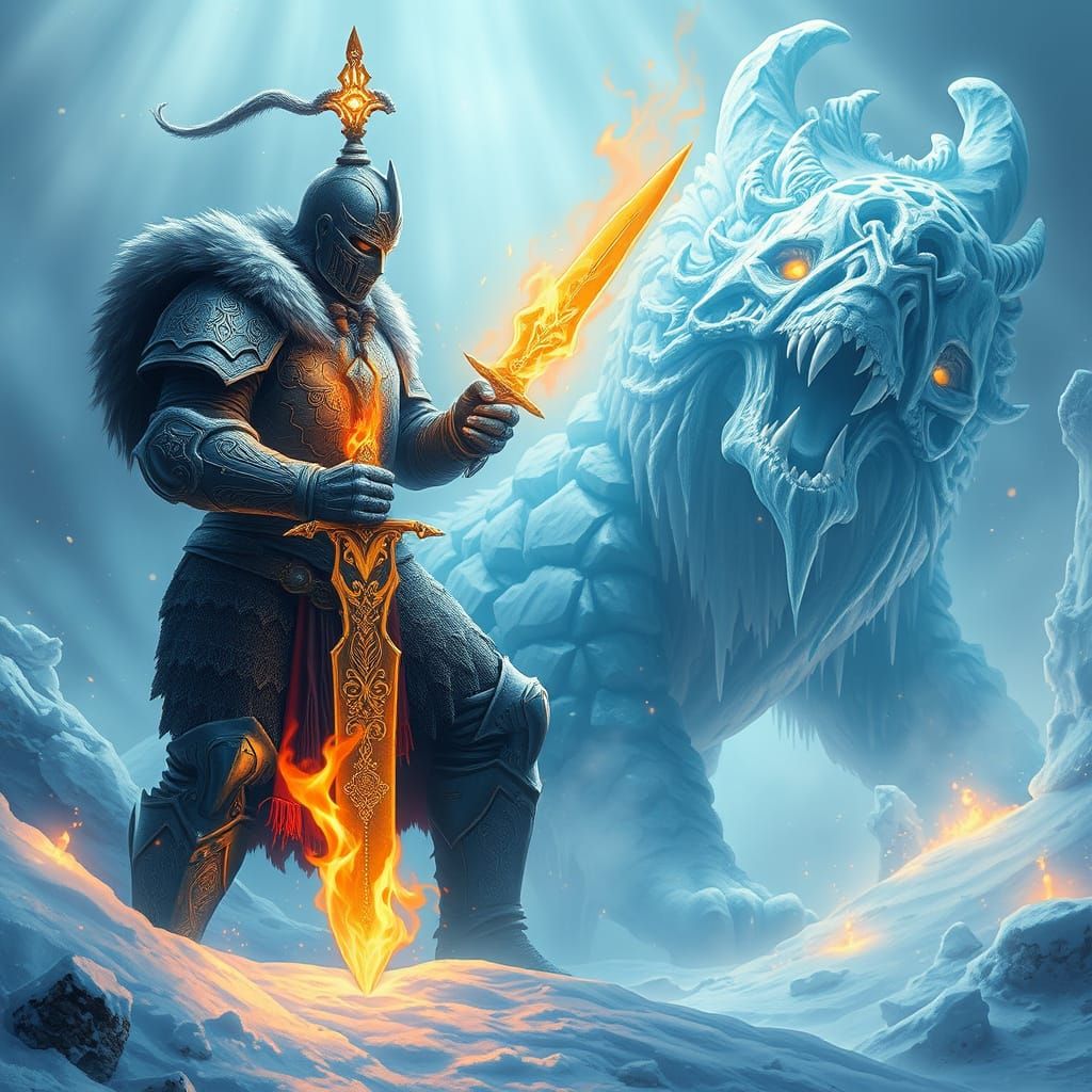 fire on ice - Medieval Knight Conquers Serpentine Yeti in Fr...