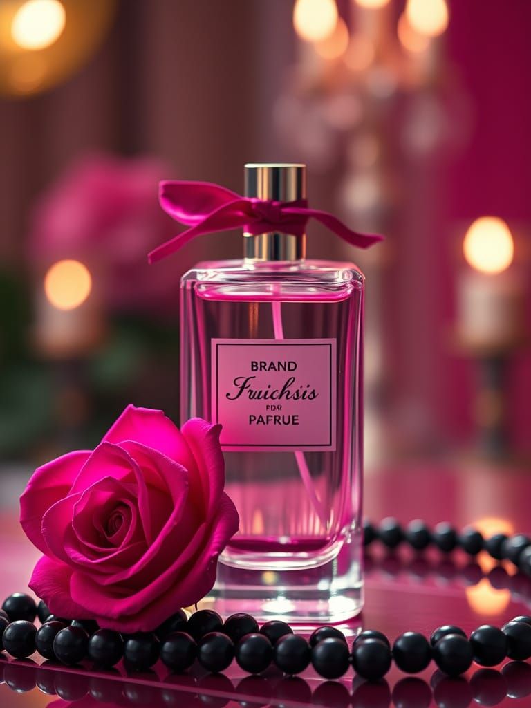 Luxurious Fuchsia Perfume Bottle in a Cinematic 35... - AI Art