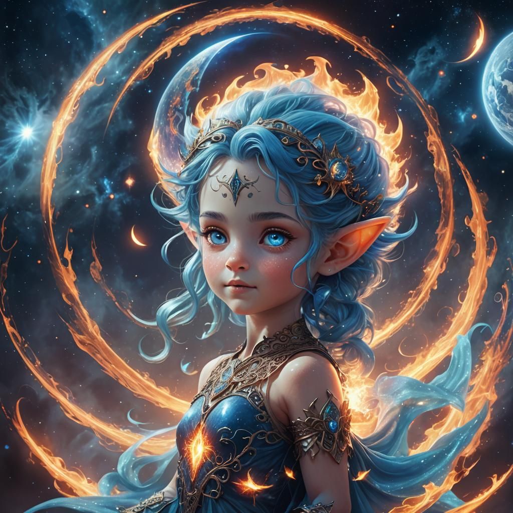Blue fire elf or the blue planet - AI Generated Artwork - NightCafe Creator