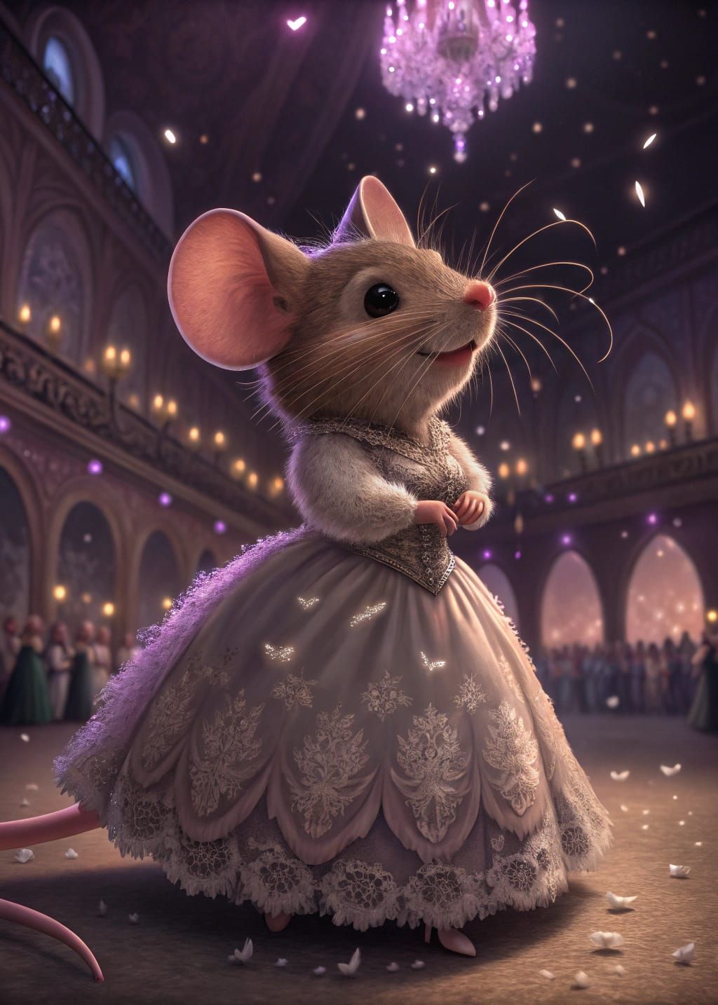 Enchanting Medieval Mouse in Lace Ballgown - AI Art