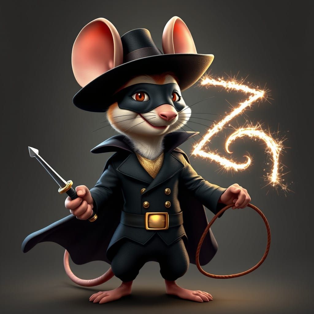 Vibrant Zorro Mouse in Full Costume, Holding Rapie... - AI Art