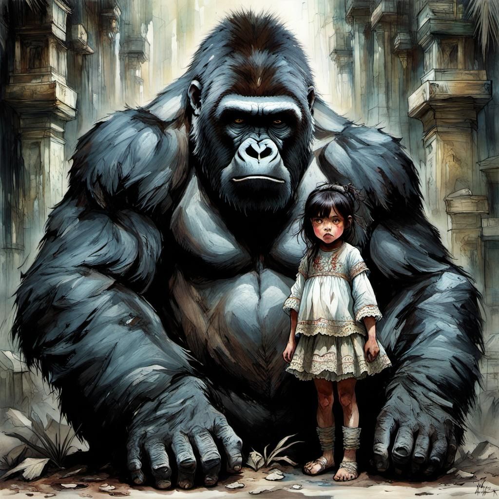 Littel Girl and a Gorilla - AI Generated Artwork - NightCafe Creator