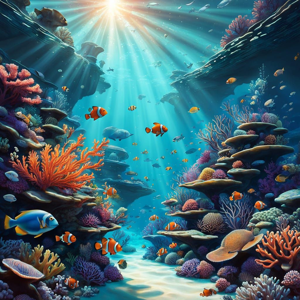 Vibrant Coral Reef Paradise in Stylized Realism - AI Art