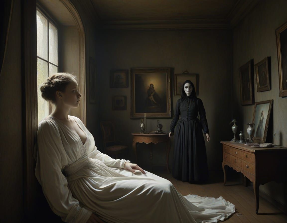 Tormented Spirits in Haunted Manor, Dark Gothic Su... - AI Art