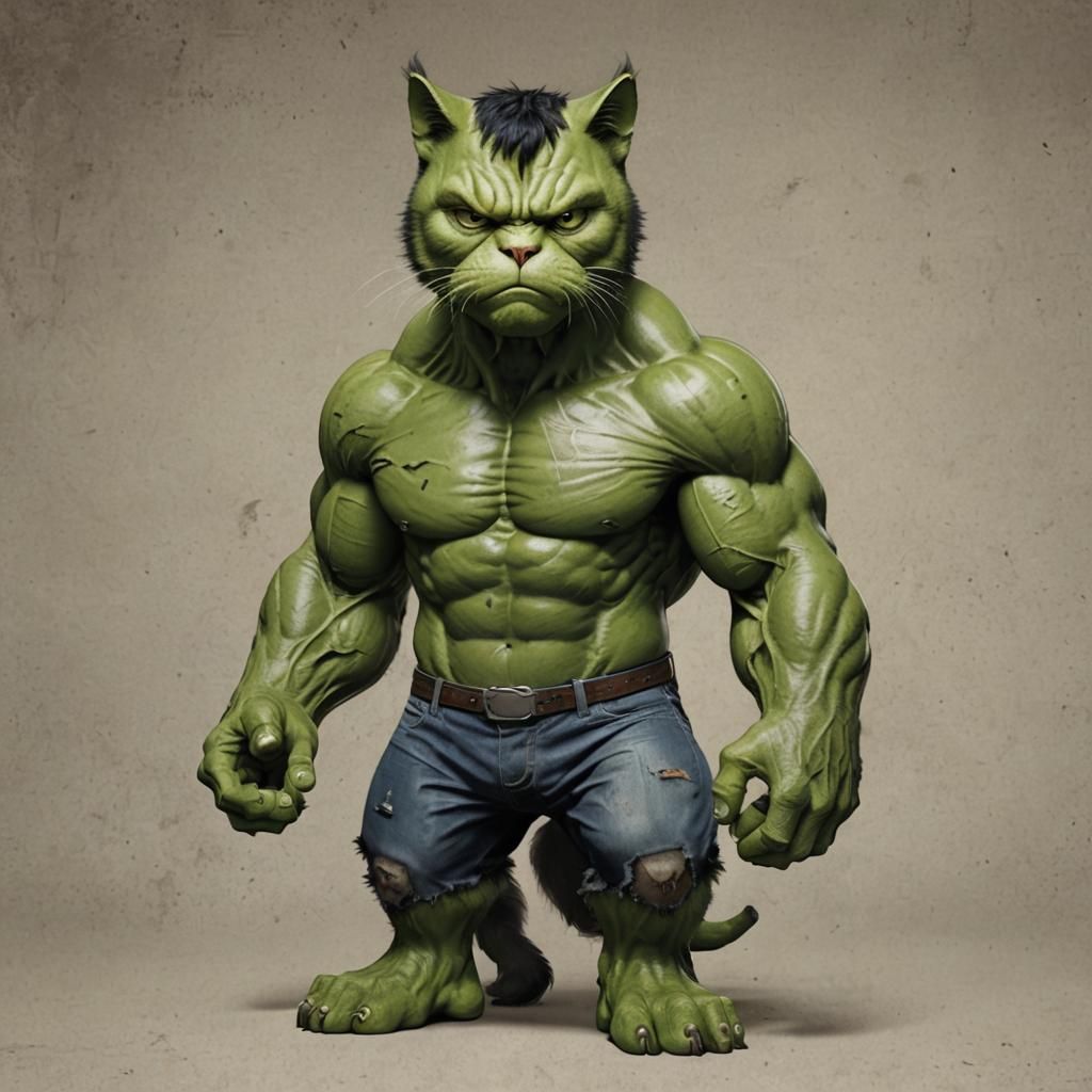 Humanoid cat Hulk version. - AI Generated Artwork - NightCafe Creator