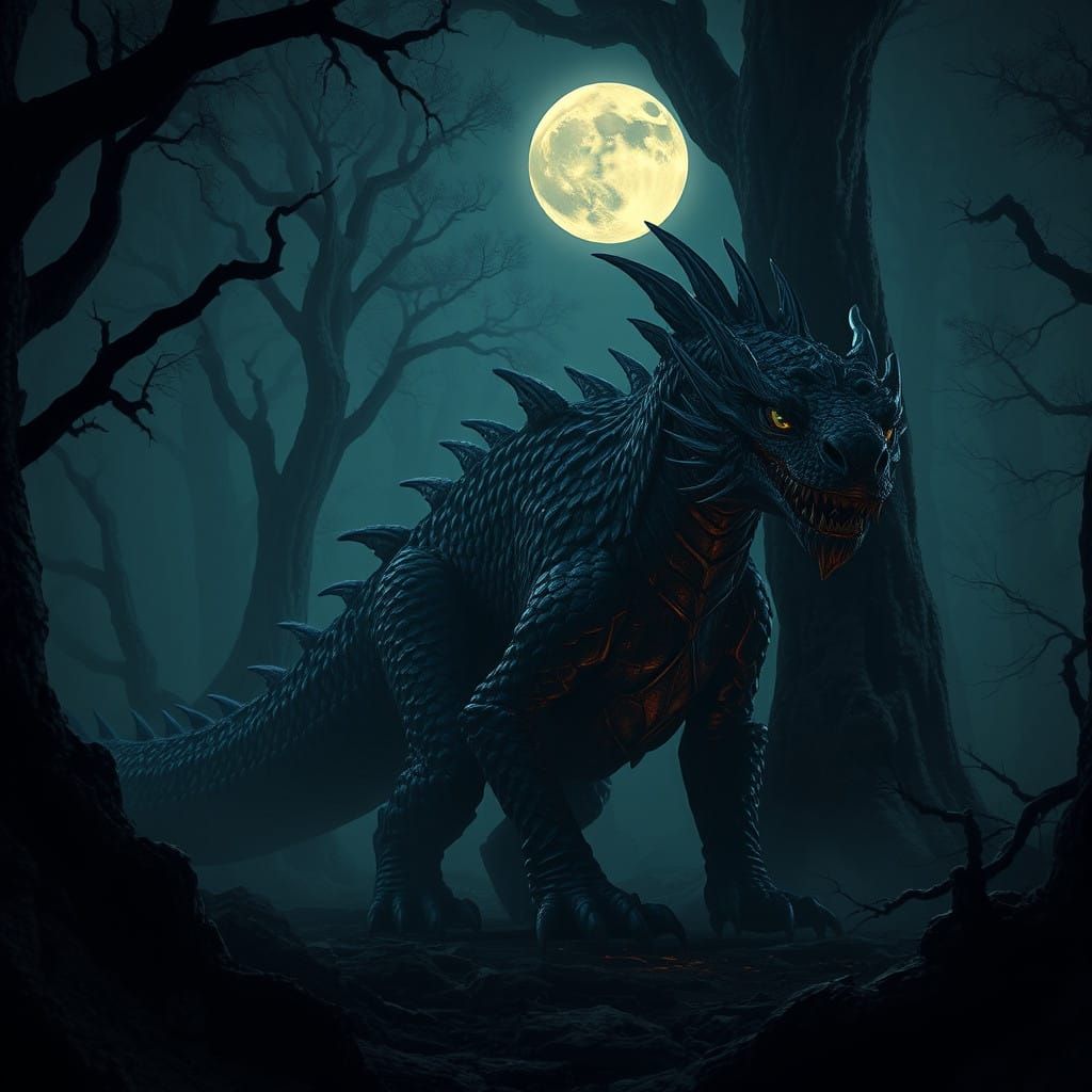 dragon - Mystical Dragon Emerges from Shadows in Primeval F...