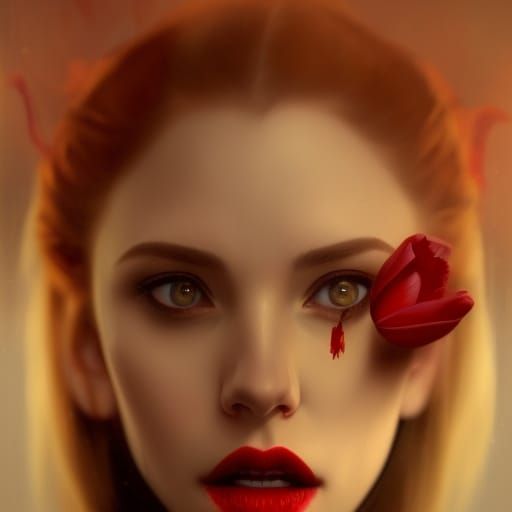 The beautiful vampire held the red tulip up to her ruby lips and kissed ...