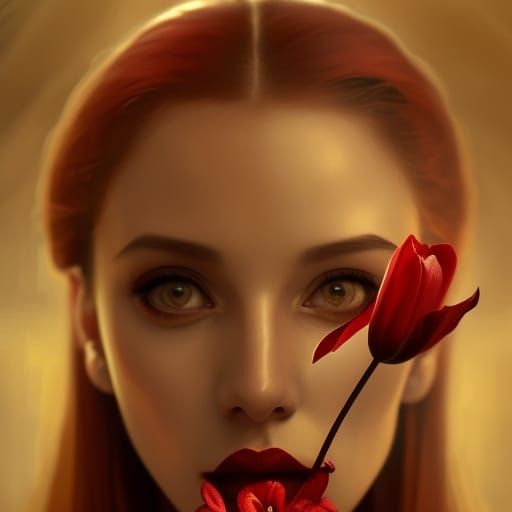 The beautiful vampire held the red tulip up to her ruby lips and kissed ...