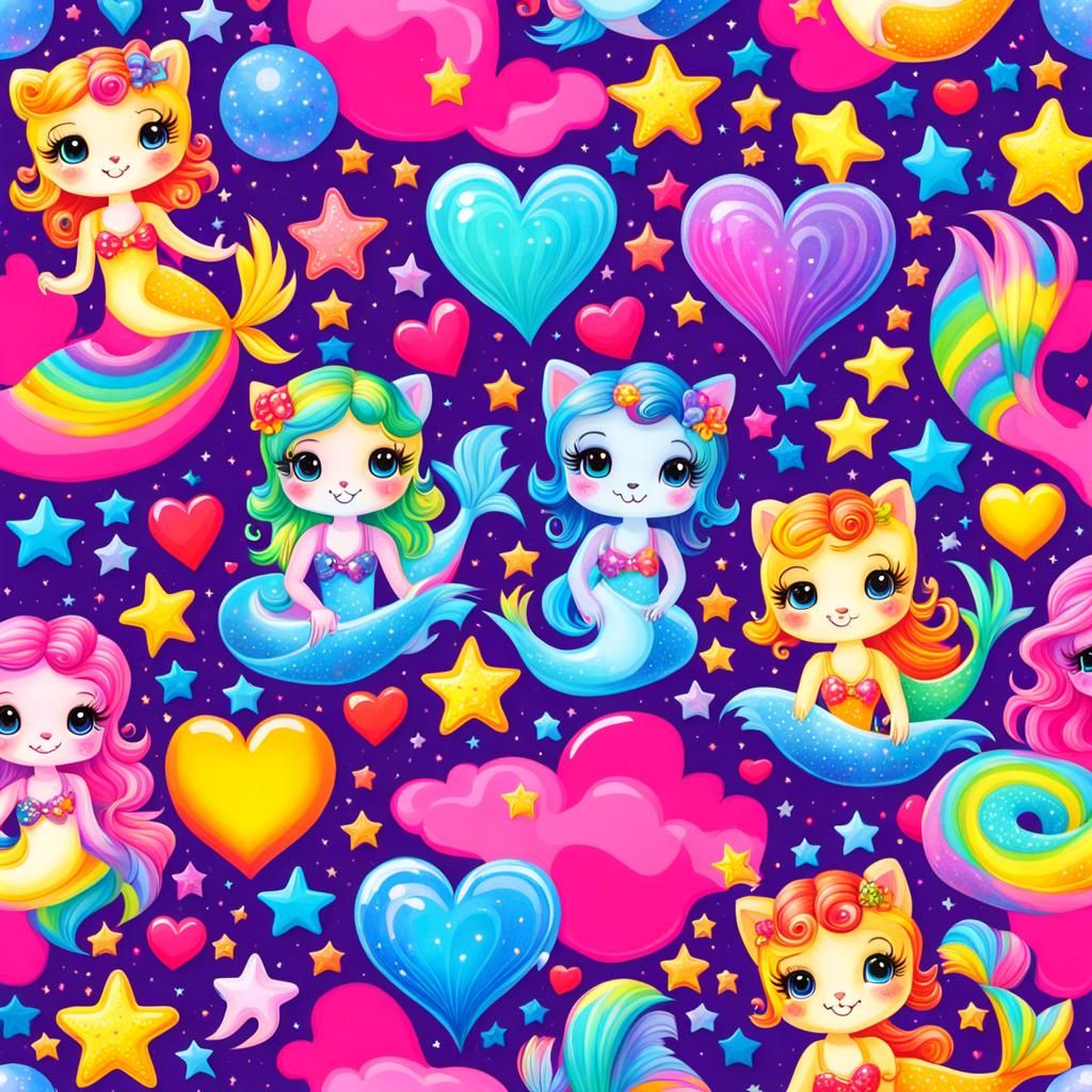 Lisa frank style with mermaids and hearts and stars - AI Generated ...