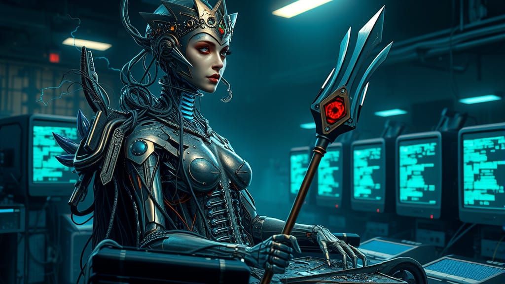 Cyborg Queen Reigns in Futuristic, High-Tech Kingd... - AI Art