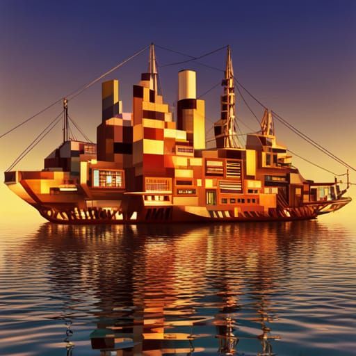 one huge ship that has ten wings. golden hour shadow depth elaborate ...