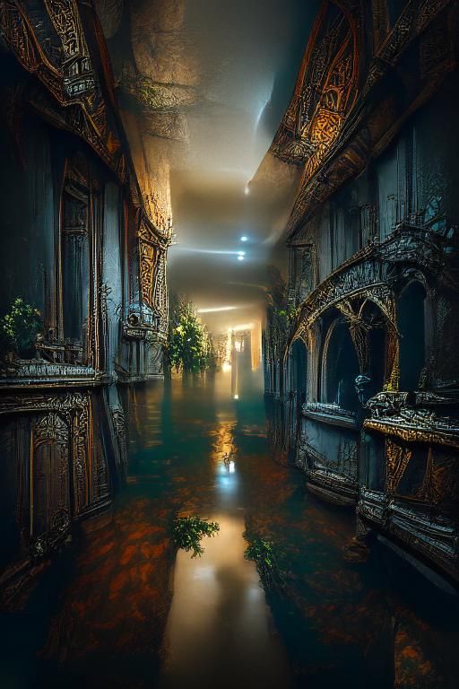 Eerie dim flooded hallway water liminal beautifully lit Ferdinand Knab ...