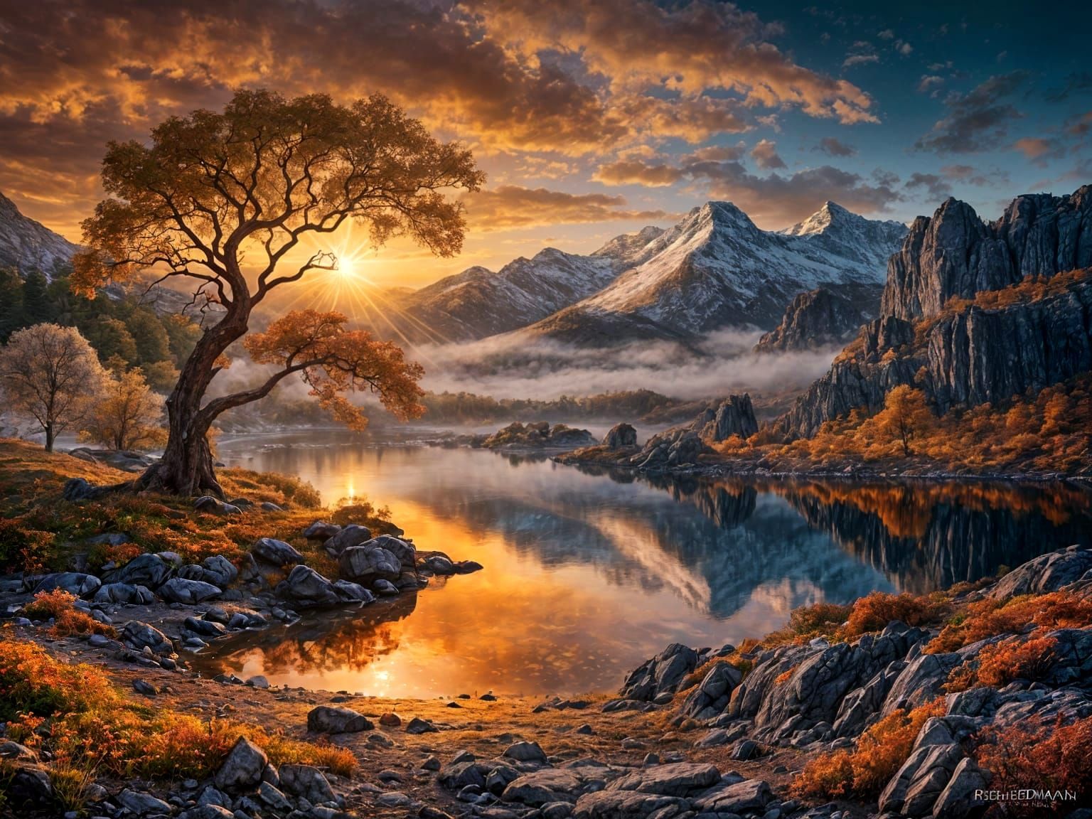 Foggy Morning - Surreal Autumn Landscape in Vibrant Sunset H...