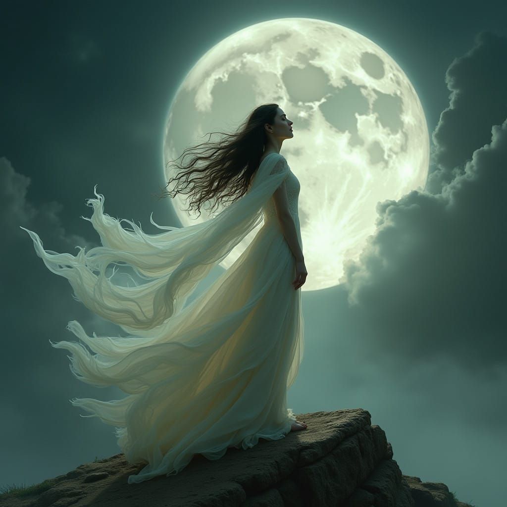Moon girl - Enchanted Moonlit Siren in Dreamlike Landscape