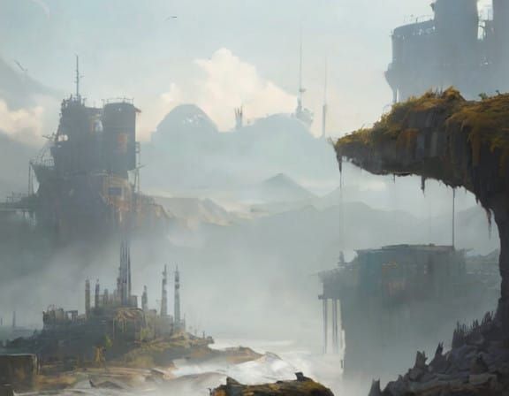 Mechanical Leviathan in Industrial Landscape - AI Art