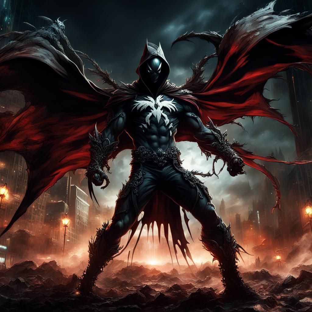 Spawn, badass fighting pose, menacing, night time - AI Generated ...