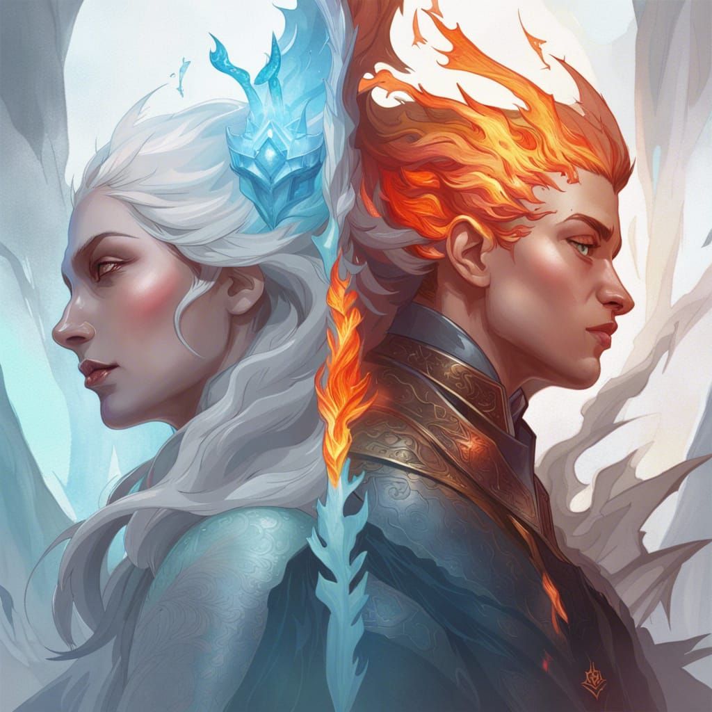 Ice and fire deities colliding - AI Generated Artwork - NightCafe Creator