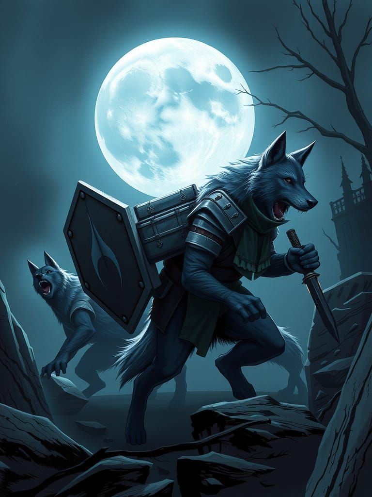 Moonlit Warriors on Ancient Shield - AI Art