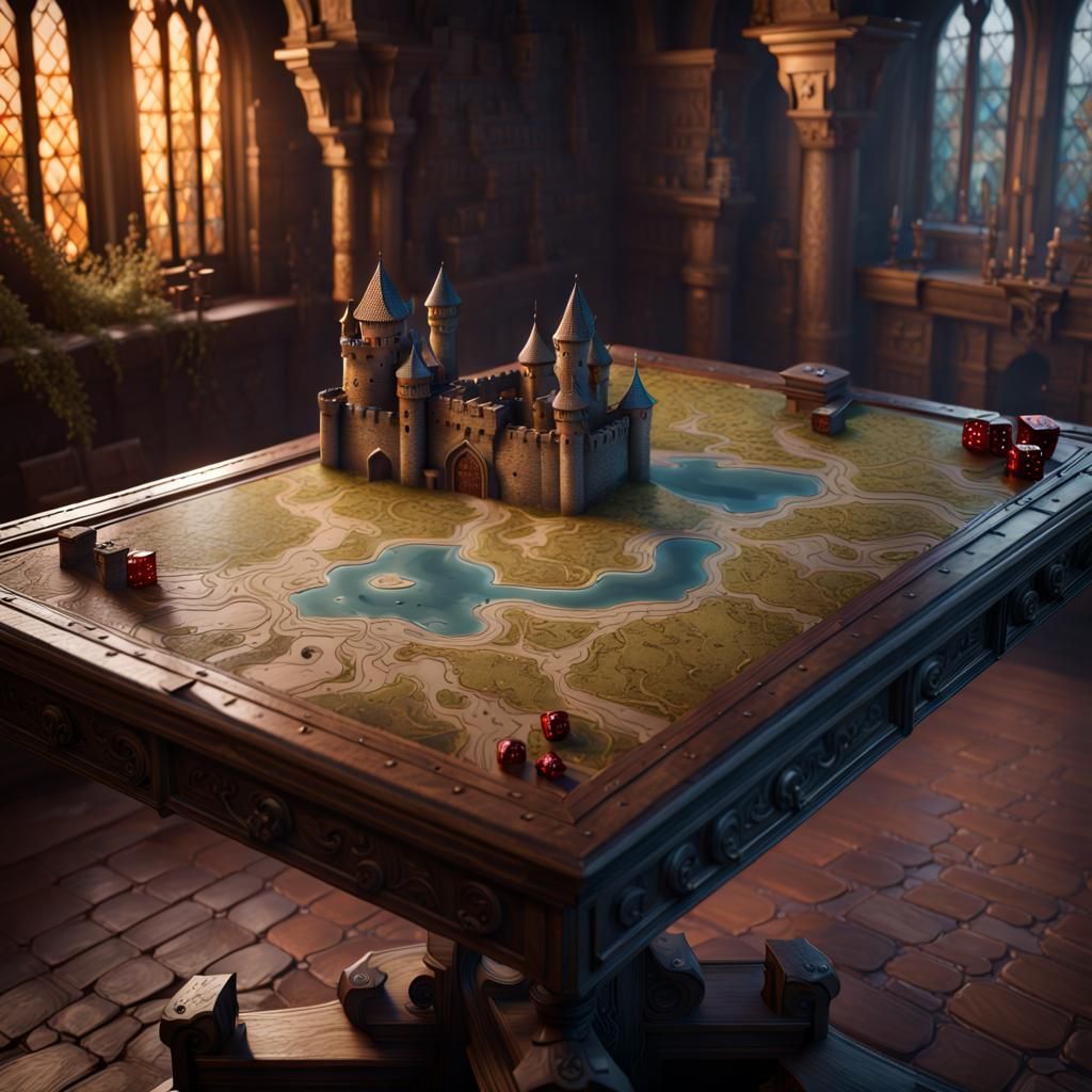 Minitures, D&D, table top, map, castel, game, dice, detailed matte ...