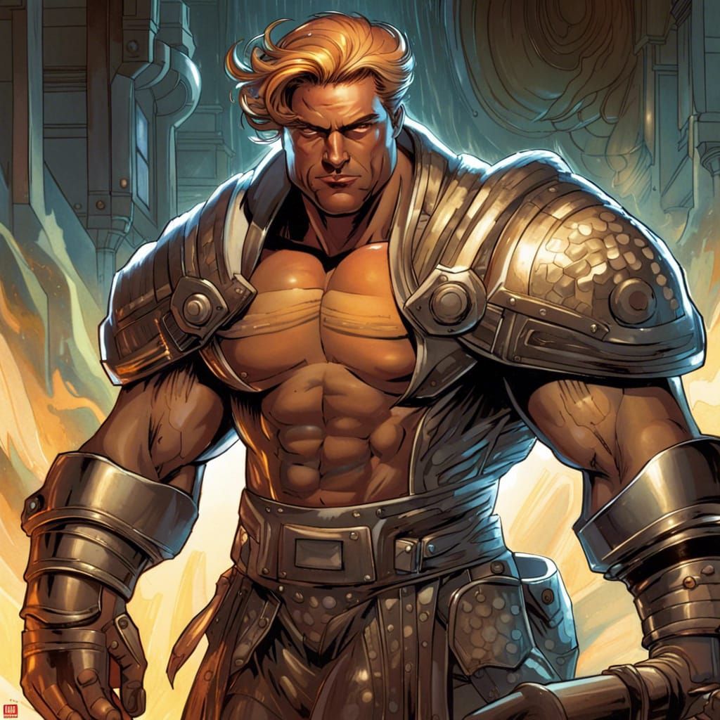 Hephaestus, male, buff, modern, sci-fi, hero, armor, - AI Generated ...