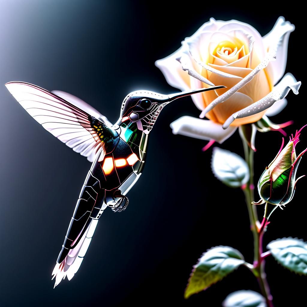 Delicate Cyborg Hummingbird 🌹 🪶 - AI Generated Artwork - NightCafe Creator
