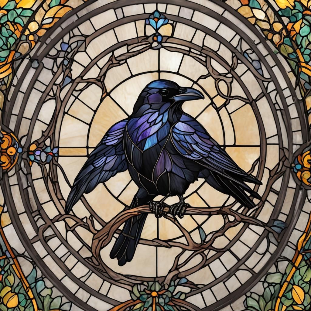 Stained glass raven - AI Generated Artwork - NightCafe Creator