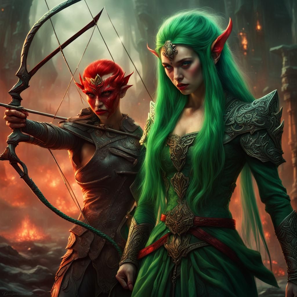 A battle between the red ugly evil demon and Eleonore the beautiful ...