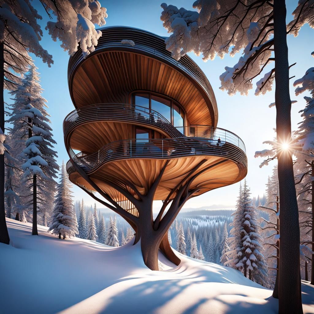 Curved Abstract tree house - AI Generated Artwork - NightCafe Creator
