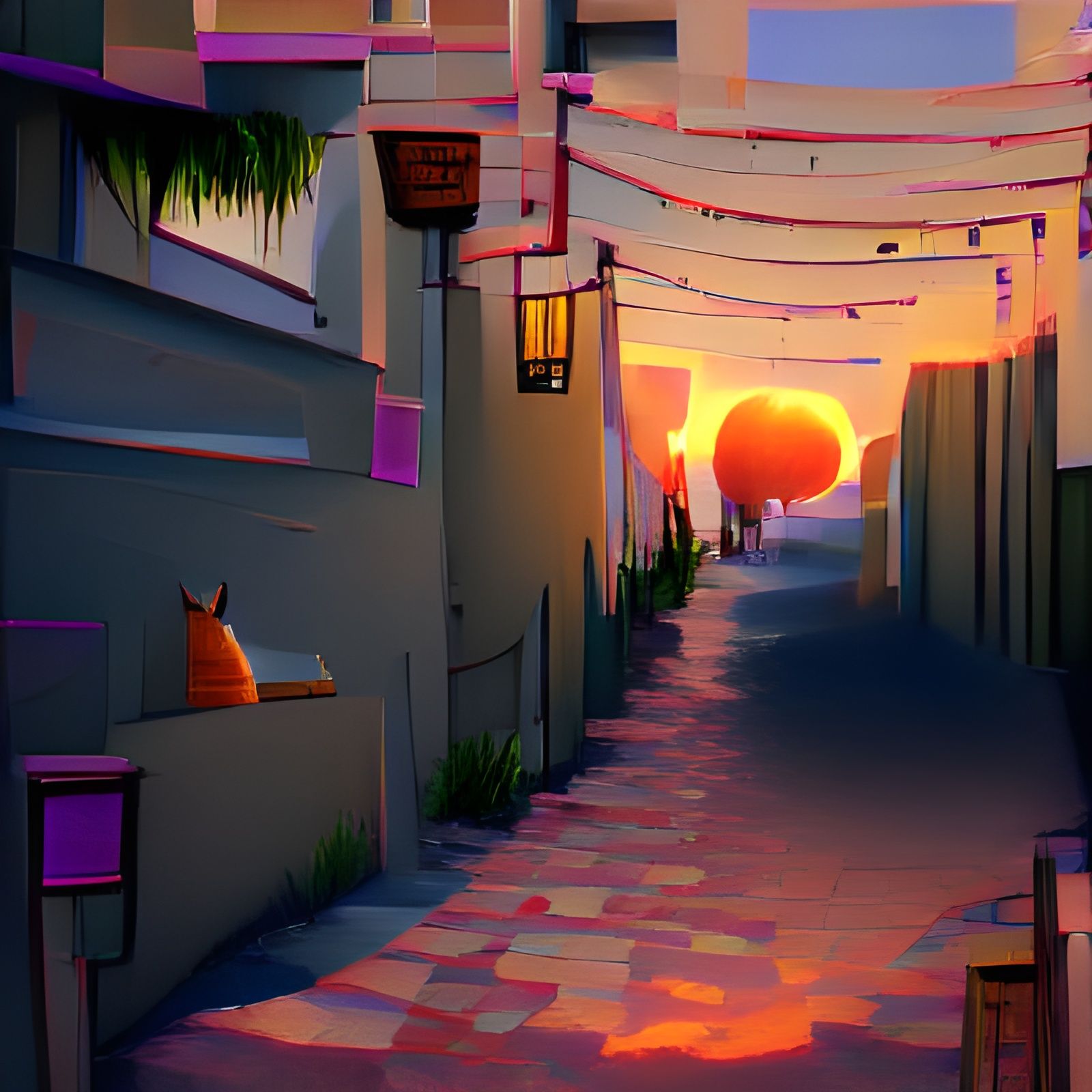 Sunset alley - AI Generated Artwork - NightCafe Creator
