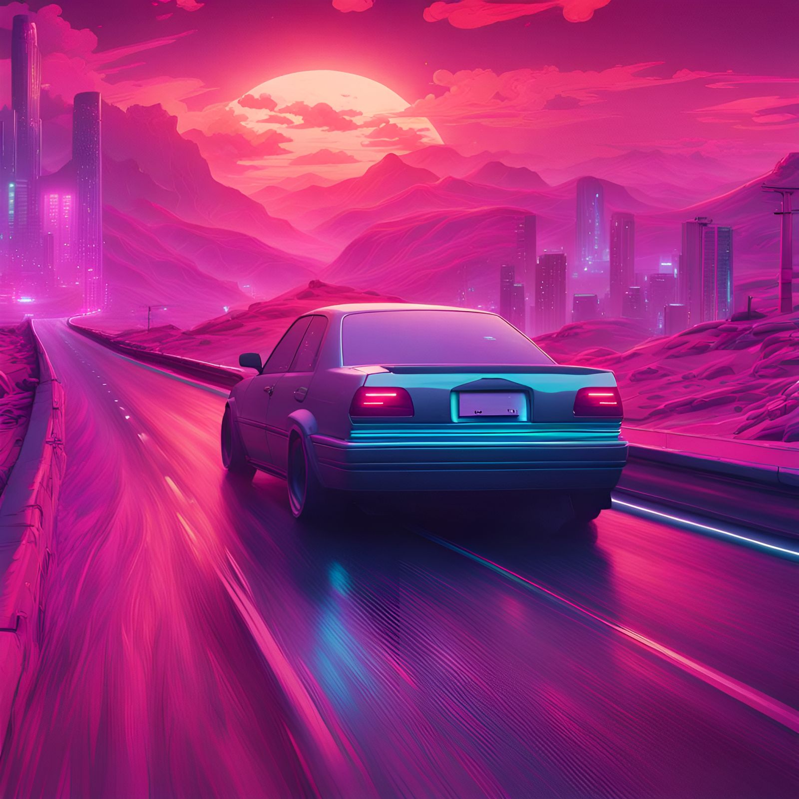 Highway Neon Drive - AI Generated Artwork - NightCafe Creator