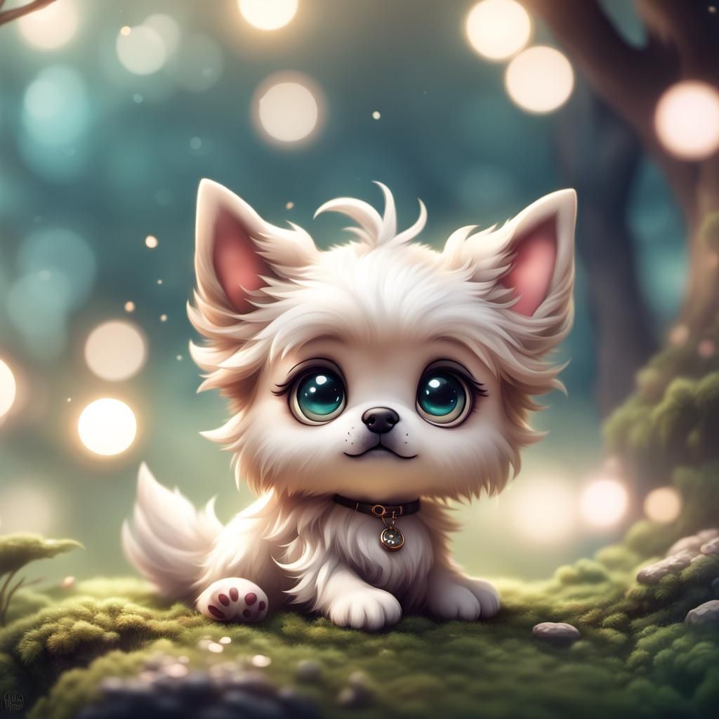 CHIBI cute dog flufy | BIG EYES | BIG Head | SITTING IN THE KAWAII ...