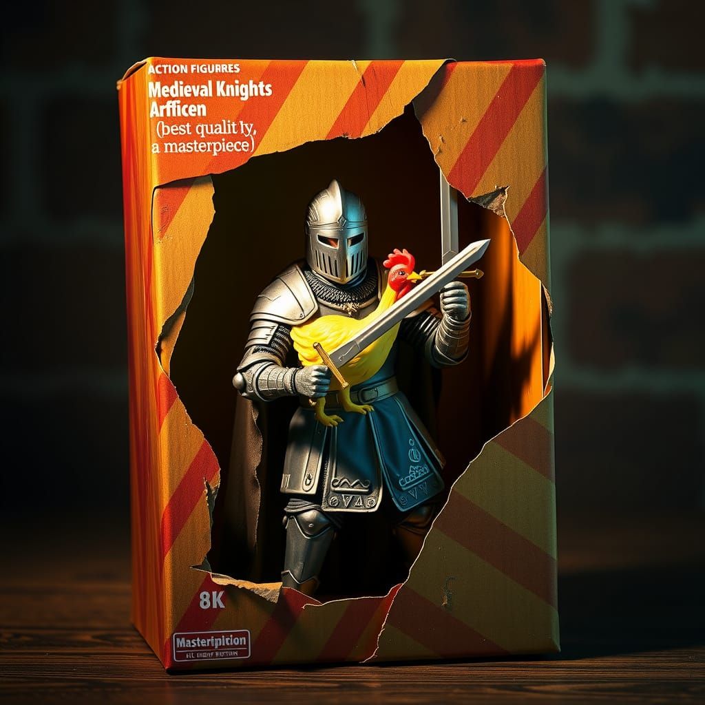 Medieval Knight Action Figure Unboxed in Humorous ... - AI Art