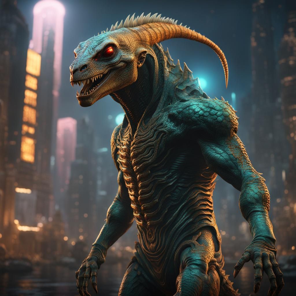 Alien lizard man detailed matte painting, deep color, fantastical ...