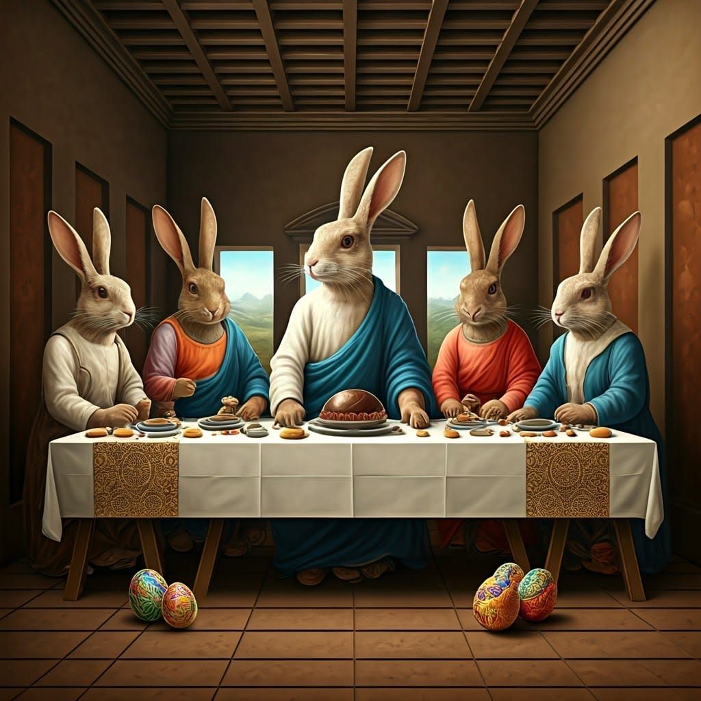 rabbits, last supper, chocolats eggs