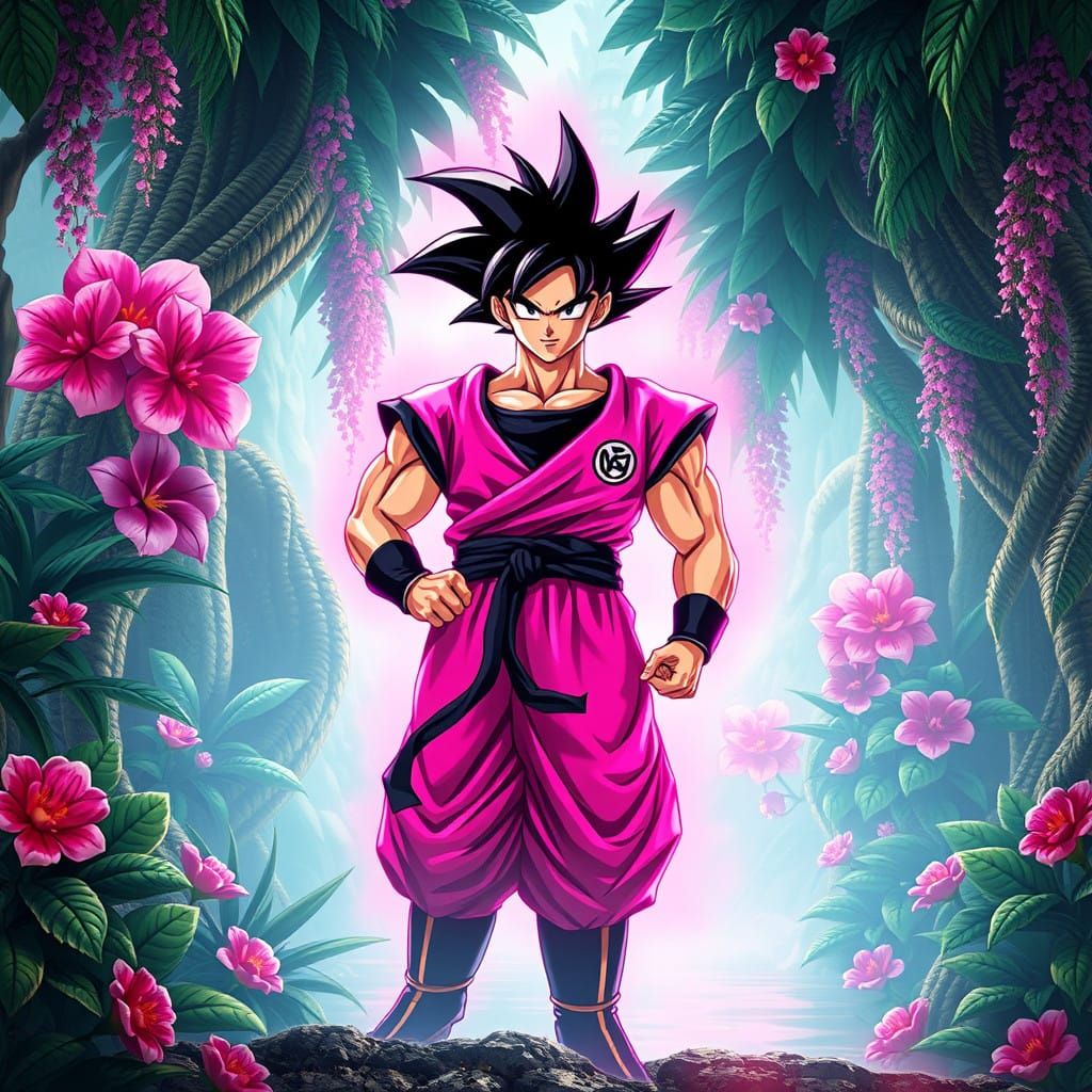 Pink Panther Goku Saiyan - Epic Pink Warrior in a Dreamlike...
