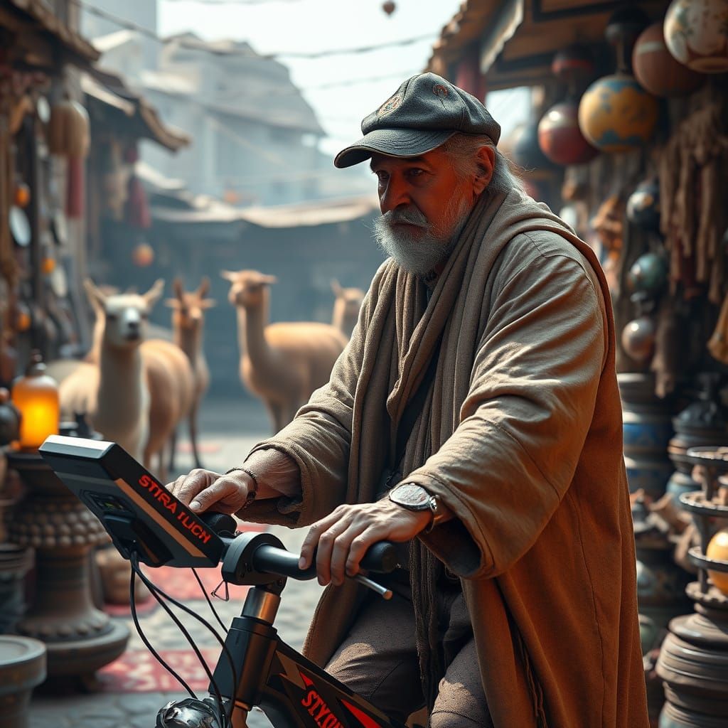 Weathered Andes Man in Vibrant Bazaar, Surrounded ... - AI Art