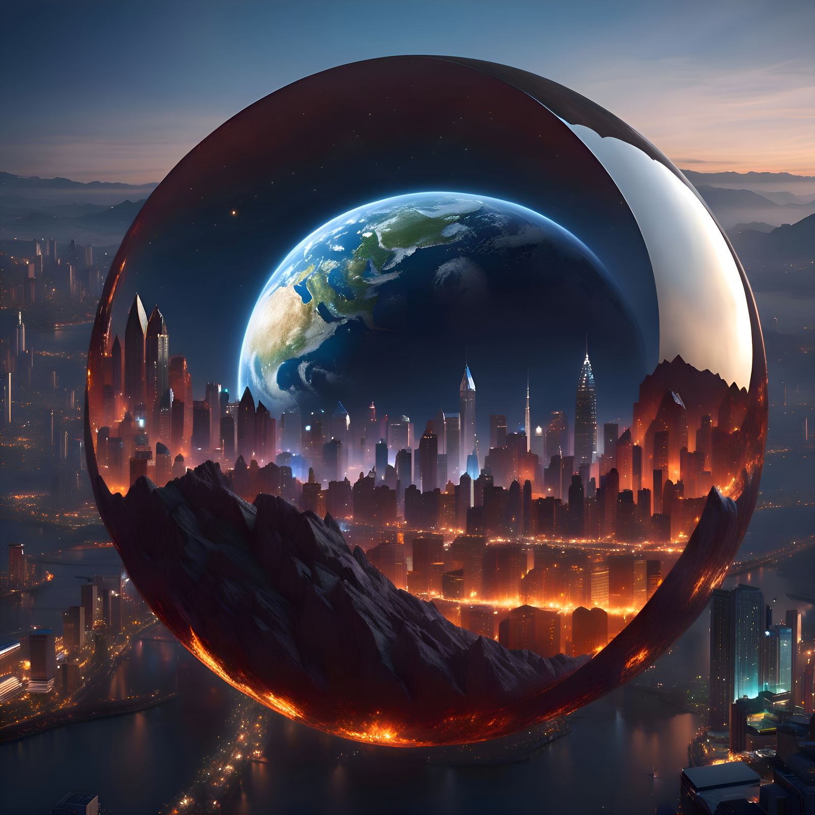 Earth 🌎 🌍 and moon reflection to mirror dimension crystals glass wall ...