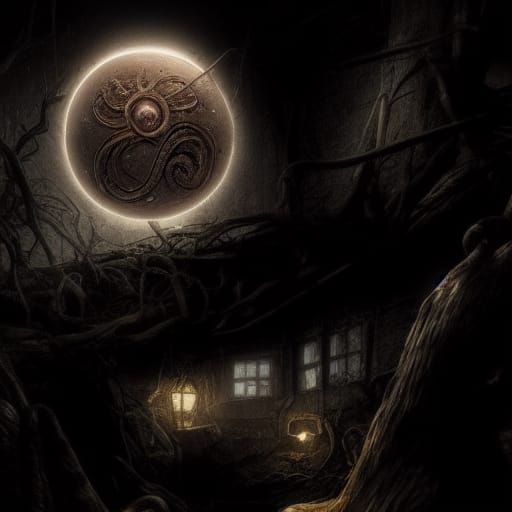 eldritch moon A Detailed hyper-realistic Sinister and dark colored Post ...
