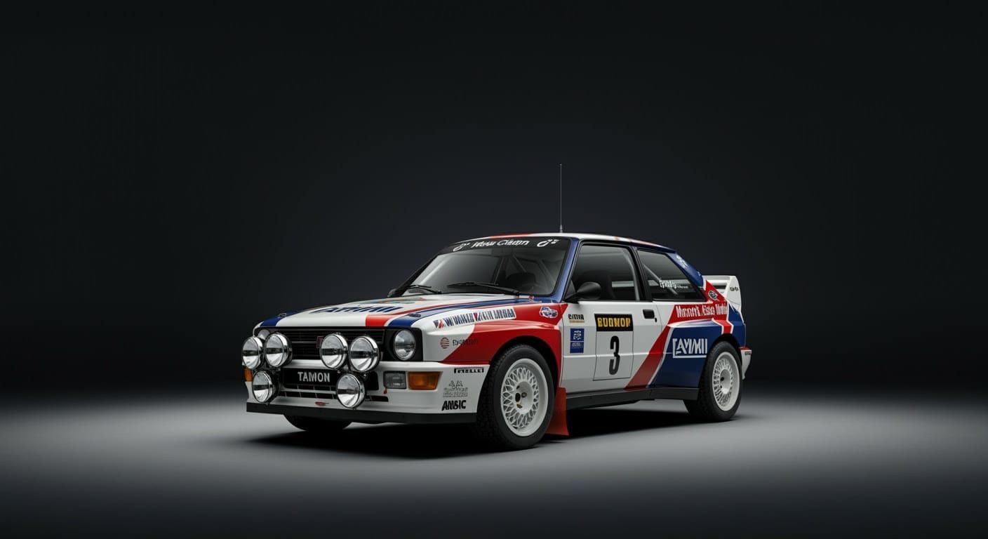 Sleek Modern Rally Car in Nostalgic Studio Setting - AI Art