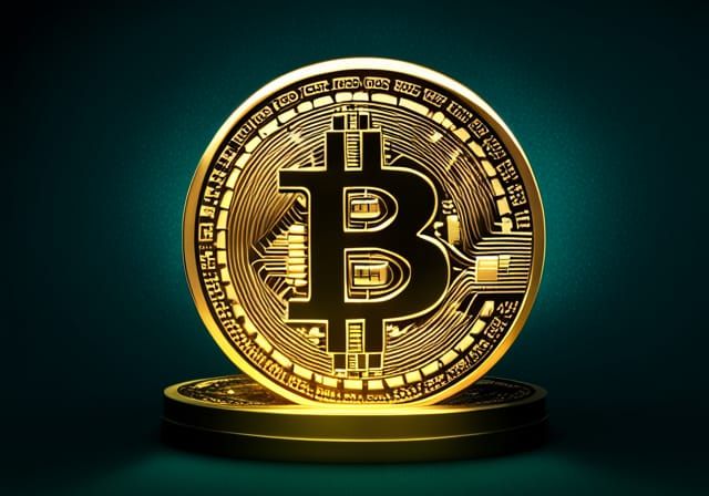 Bitcoin on top of a pile of gold, shiny, luxurious, Hyperrealistic ...