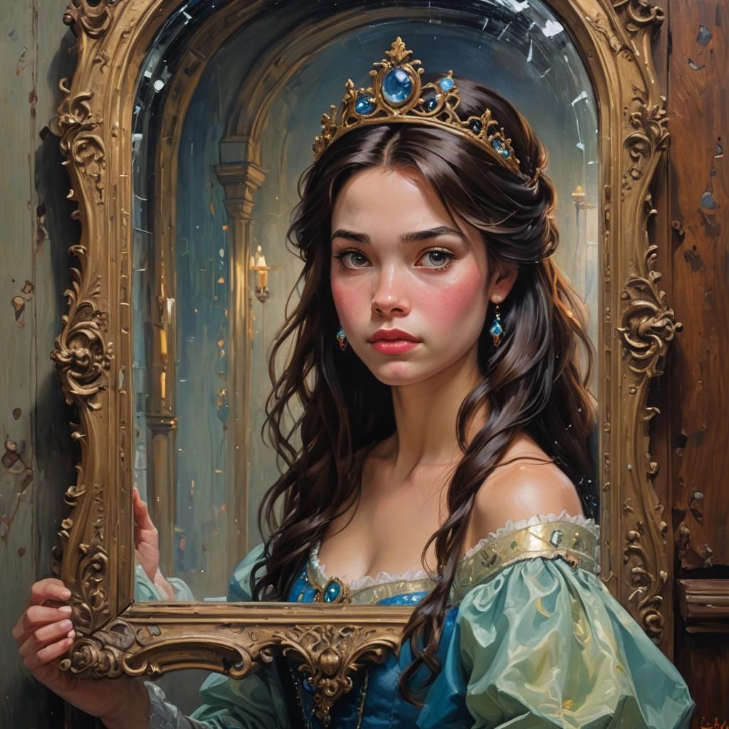 Disney princess trapped in a magic mirror looking from inside the ...