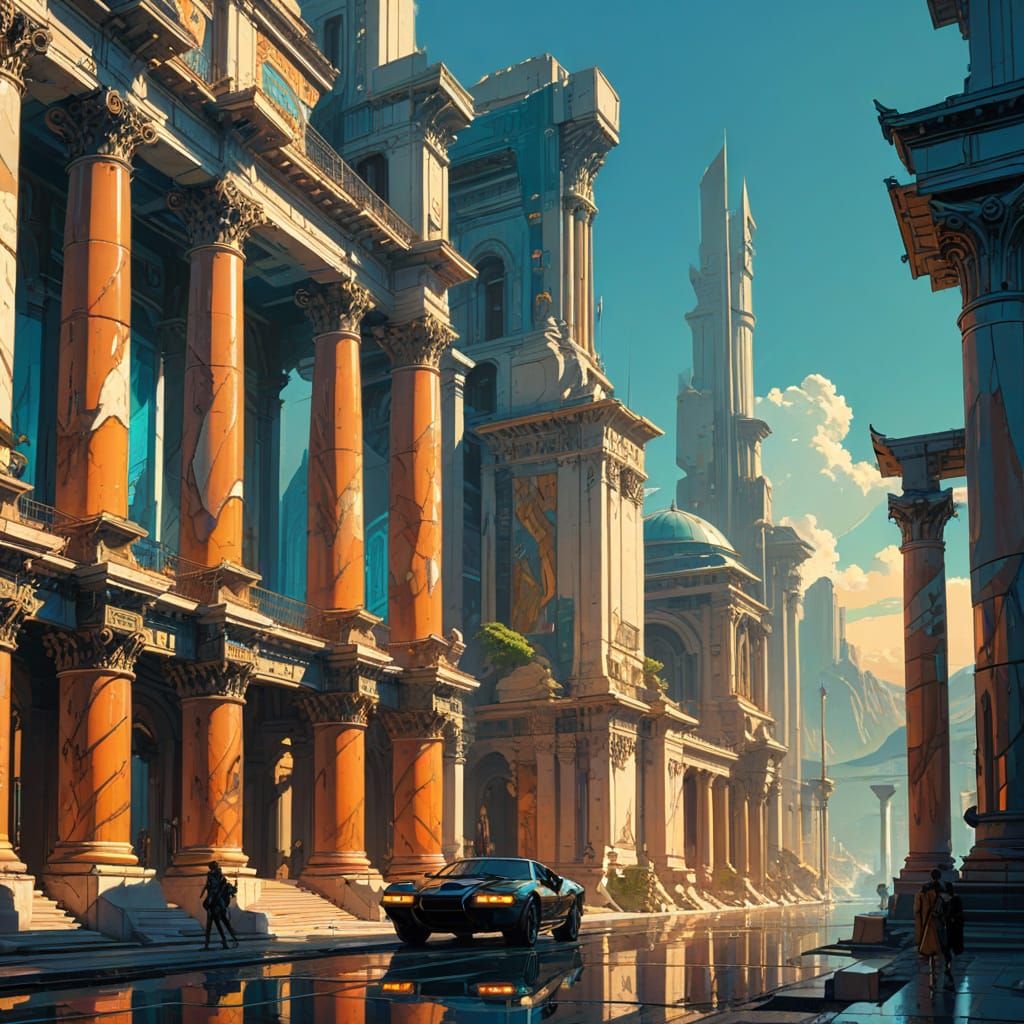 Ancient Rome Meets Futuristic Marvels in Vibrant, ... - AI Art